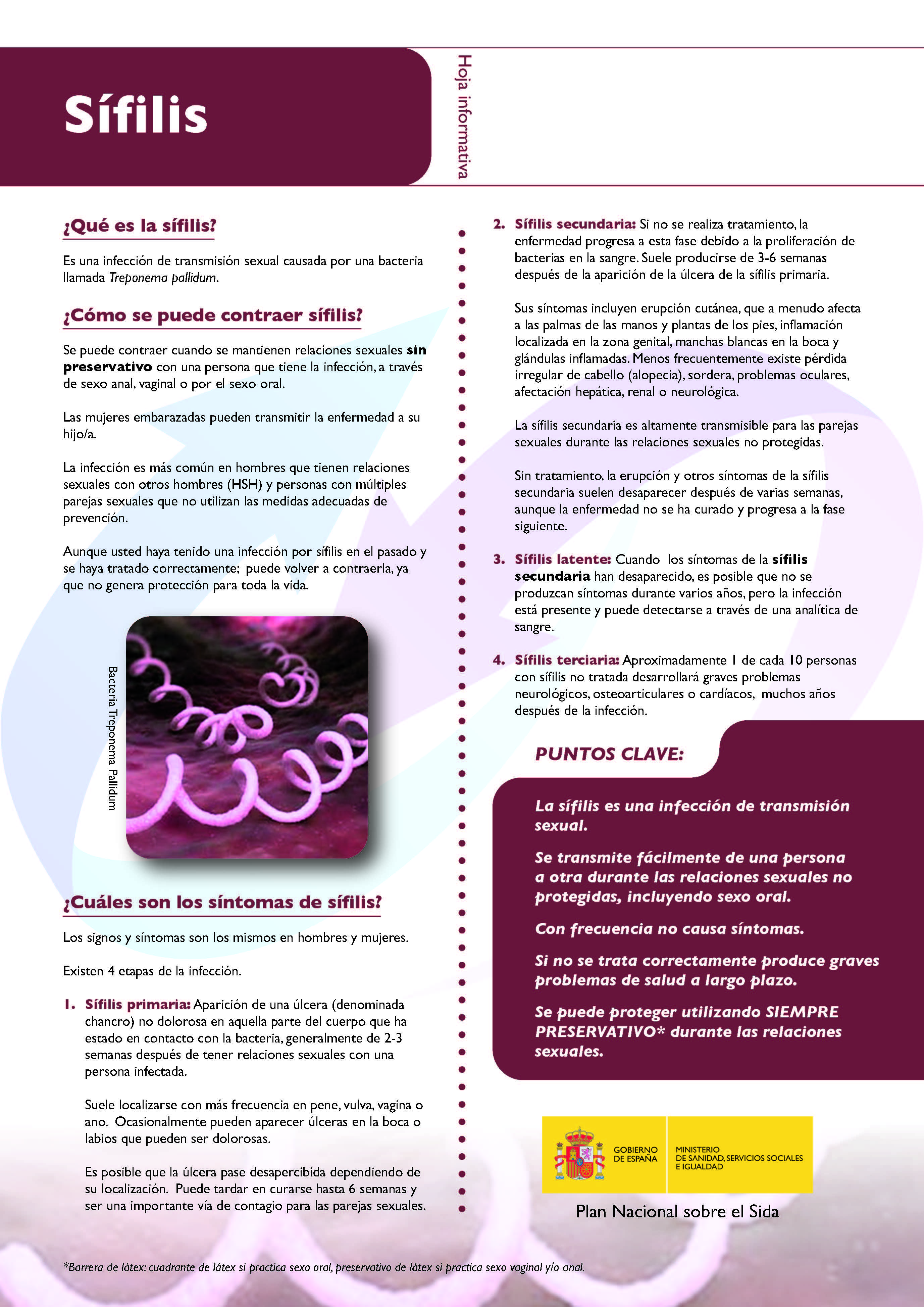 Sífilis : hoja informativa. Educación sexual - SIDA STUDI